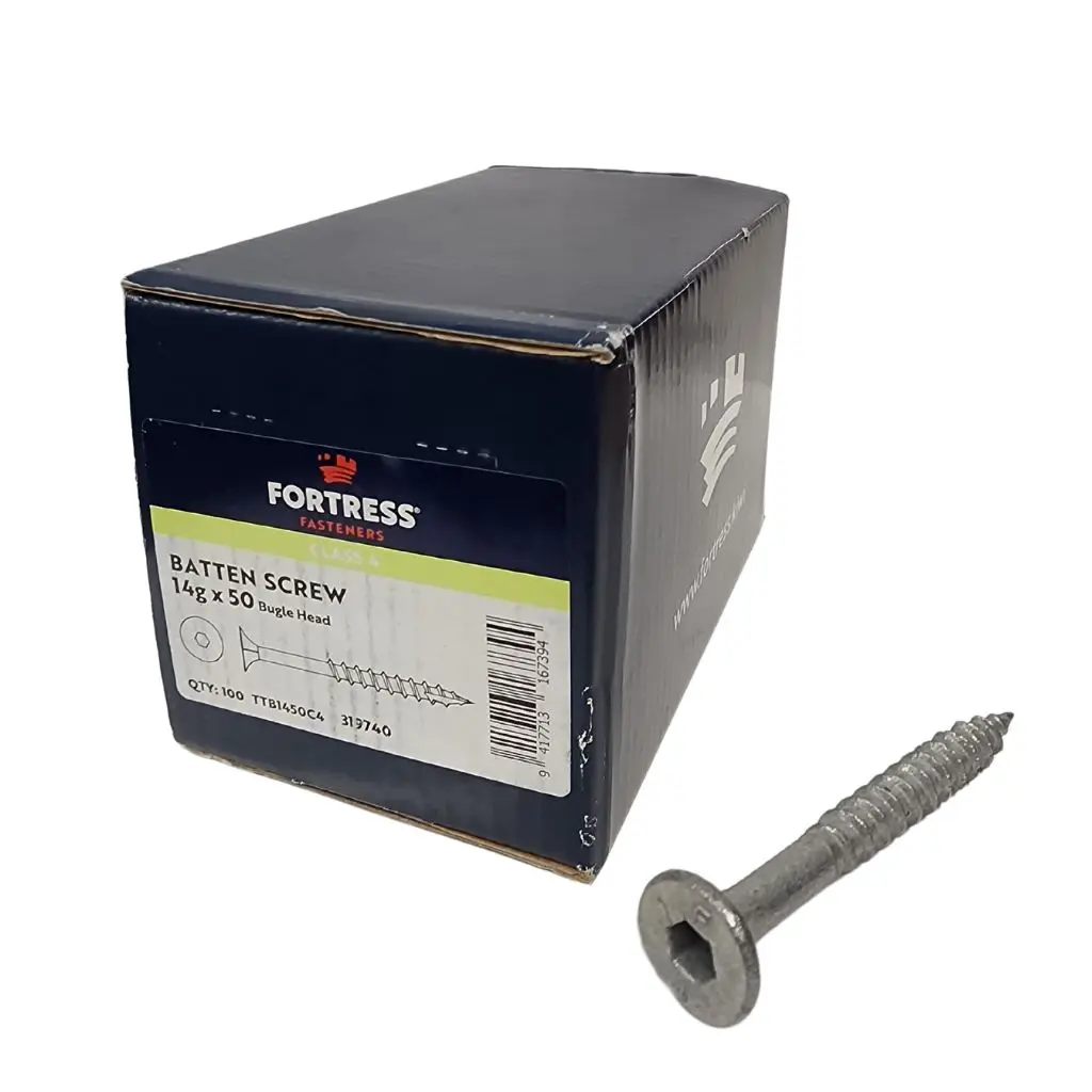 Fortress Batten Screws Bugle Head 14 g × 50 mm Galv 100‑ct | WBS Hende
